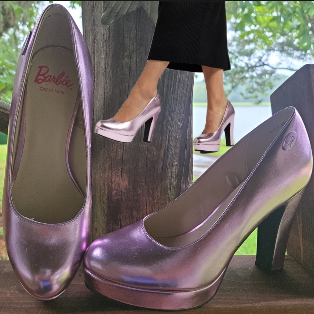 Barbie Metallic Pink Platform Block Heel Pump Size 6.5 - Gem